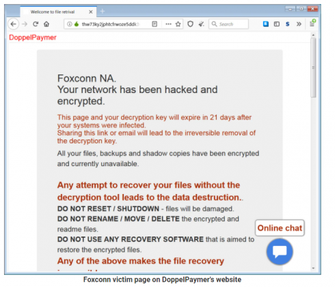 Foxconn hit with DoppelPaymer ransomware attack, $34M ransom demand ...